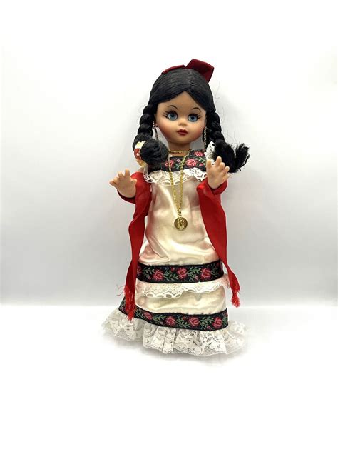 Hispanic Doll In Dress Red Stole And Bow In Hair White Sandals Gold