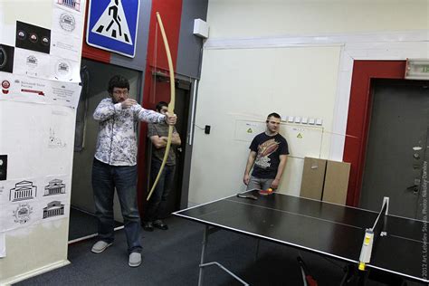 Artemy Lebedev Goofing Around With A Bow On The Fifth Floor Of The