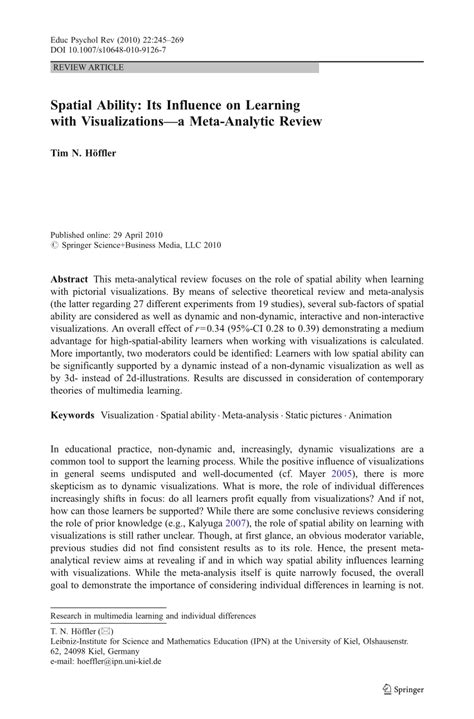 Pdf Spatial Ability Its Influence On Learning With Visualizations—a