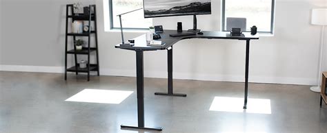 Amazon VIVO Electric Height Adjustable X Inch Curved Corner Stand Up Desk Light Wood