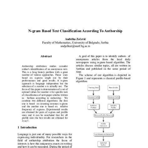 N Gram Based Text Classification According To Authorship Acl Anthology