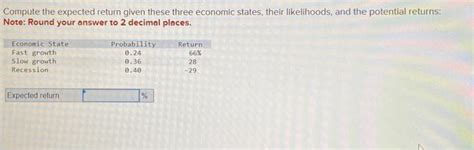 Solved Compute The Expected Return Given These Three