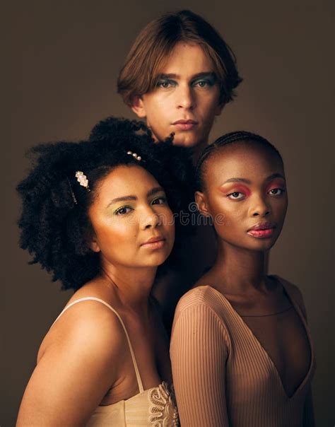 Portrait Skincare Or Makeup With A Man And Women In Studio On A Dark