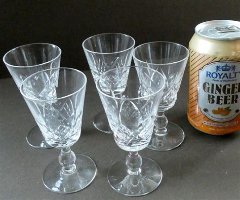 Handy Set Of Five Vintage Edinburgh Crystal Liqueur Or Sherry Glasses