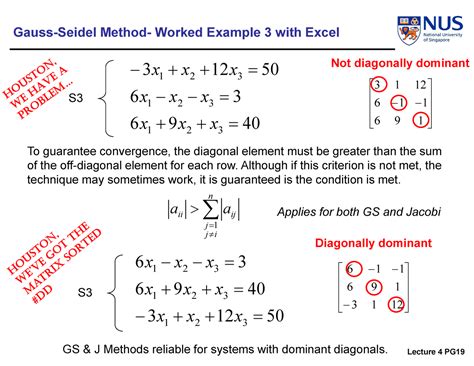 Diagonal Dominance Criterion For Gs J Sor Lecture 4 Pg Diagonally Dominant Gauss Seidel Method