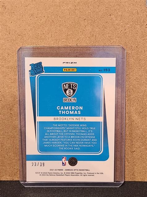 2021 22 Donruss Optic Cameron Thomas 39 Black Velocity Rated Rookie RC Nets EBay