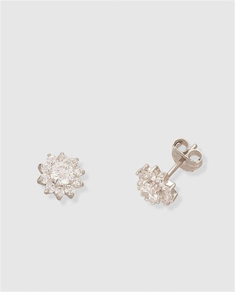 Pendientes Flor De Oro Blanco Y Circonitas El Corte Inglés · El Corte