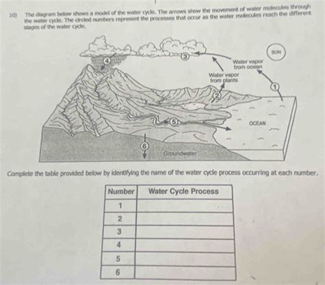 Solved 10 The Diagram Below Shows A Model Of The Water Cycle The