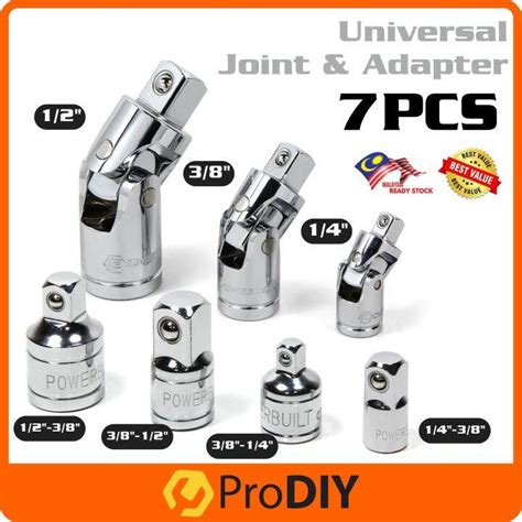 7 Pieces Universal Joint Adapter Set 1 4 3 8 1 2 Chrome Swivel Ratchet Extension Bar Socket U