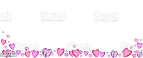 발렌타인 데이 테마 수채화 손 그리기 흰색 배경에 분홍색과 라일락 색상에 마음과의 테두리 결혼식에 대한 스톡 벡터 아트 및 기타