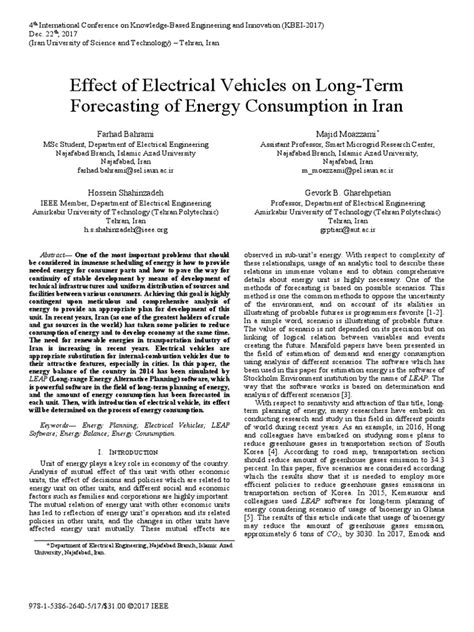 Effect Of Electrical Vehicles On Long Term Forecasting Of Energy Consumption In Iran Pdf