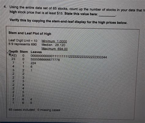 solved 4 using the entire data set of 65 stocks count up