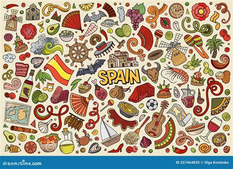 Doodle Cartoon Set Of Spain Objects And Symbols Stock Illustration