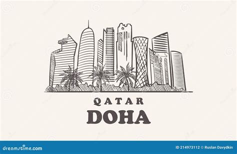 Doha Corniche The Symbol Of Qatar Modern Linear Round Logo Vector Illustration