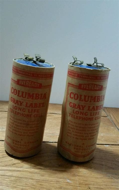Two Vintage Eveready Columbia Gray Label Telephone Battery Dry Cell