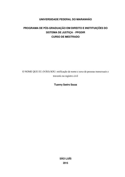Pdf O Nome Que Eu NÃo Sou Retificação De Nome E Sexo De Pessoas