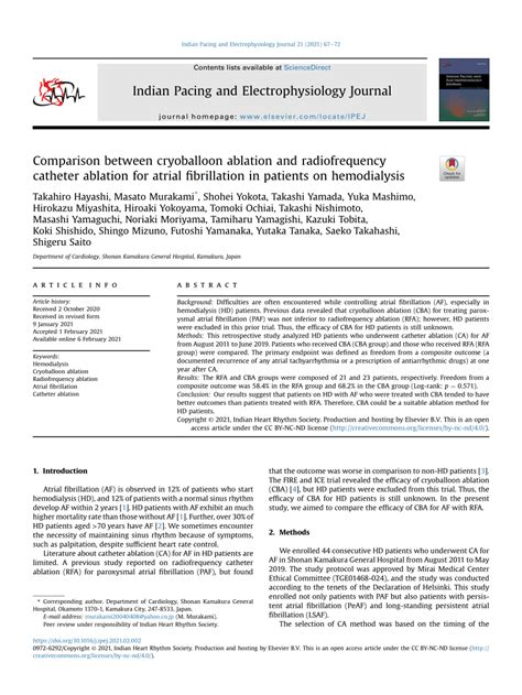 PDF Comparison Between Cryoballoon Ablation And Radiofrequency Catheter Ablation For Atrial