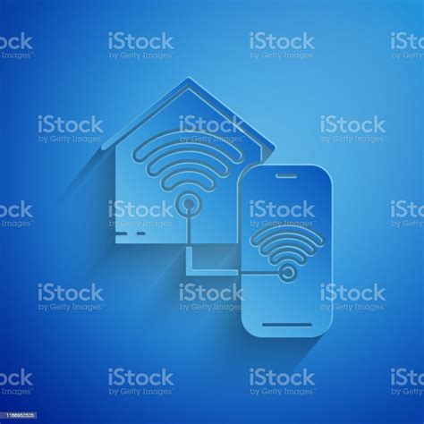 剪紙 智慧家居 在藍色背景上隔離 Wifi 圖示遙控紙藝術風格向量插圖向量圖形及更多互聯網圖片 互聯網 商務 器材 Istock