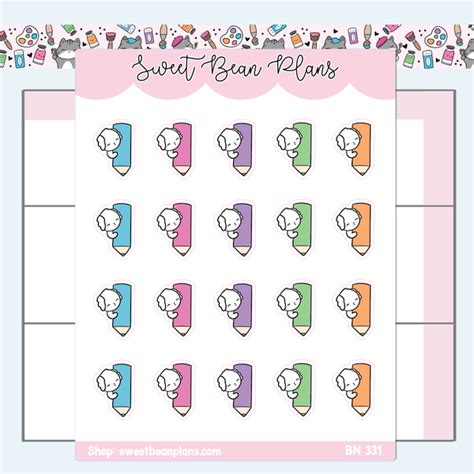 Color Pencil Beans Vinyl Planner Stickers Bn 331 Sweet Bean Plans