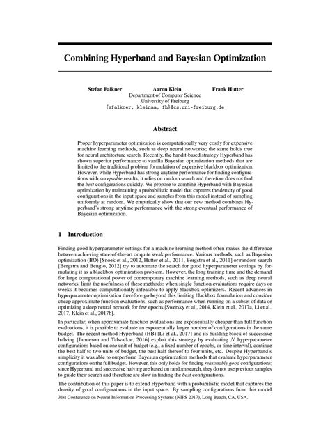 Combining Hyperband And Bayesian Optimization Uni Freiburg Abstract