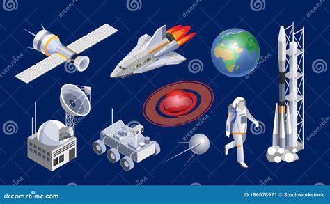 Isometric Spaceships Space Shuttle Cosmic Rocket Vector Illustration