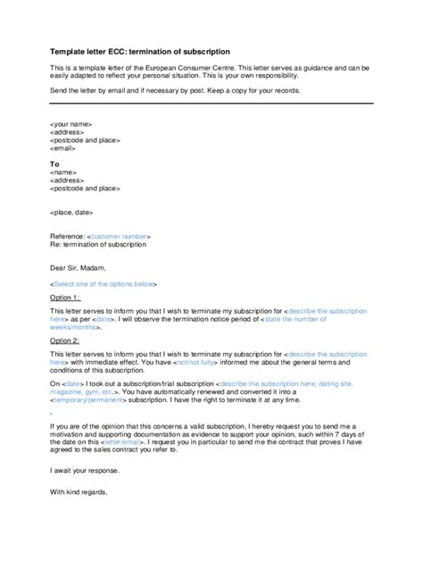 Fillable Online Nsumogobesencectemplate Letter Ecc Termination Of Subscription Fax
