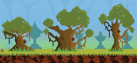 Pixel 2d Flat Game Background Nature Landscape Pixel Scene With Green