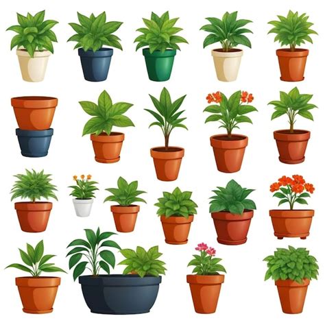 Plant Pot Vector Set White Background Isolated Premium Ai Generated