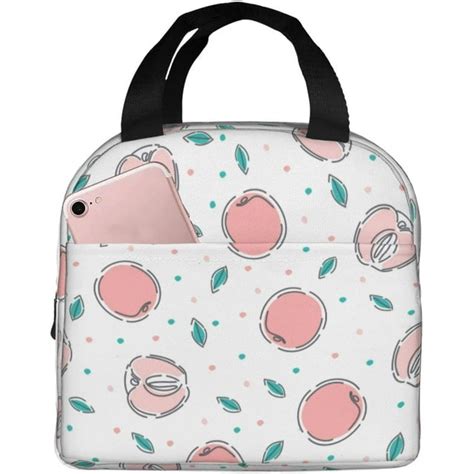 baiyi lunch bag peaches and leaves pattern on white insulated lunch box