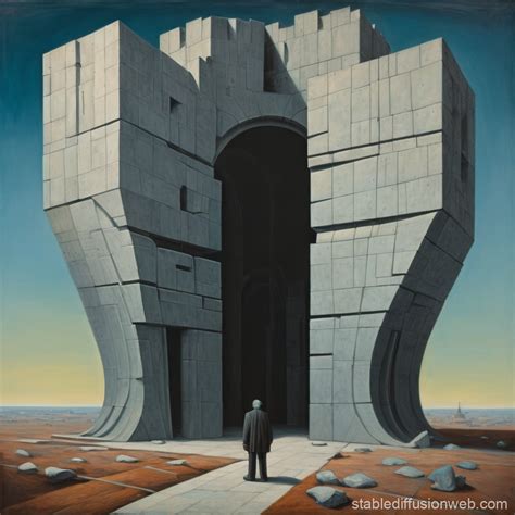 Distorted Monolithic Gateway In Surrealist Architecture Stable