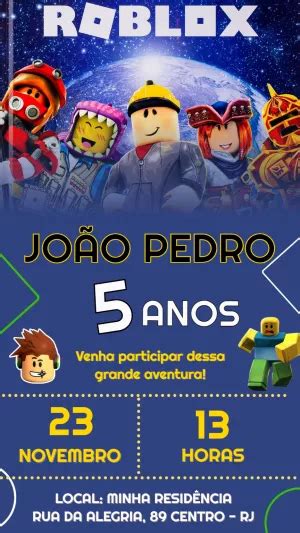 Convite aniversário Roblox Edite grátis nosso editor online