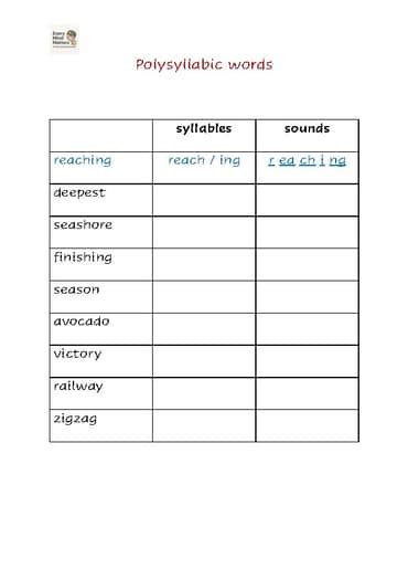 Polysyllabic Words And Comprehension Sounds Write Aligned Tpt