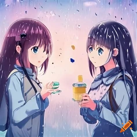 Anime Girls Discussing Science In The Rain On Craiyon