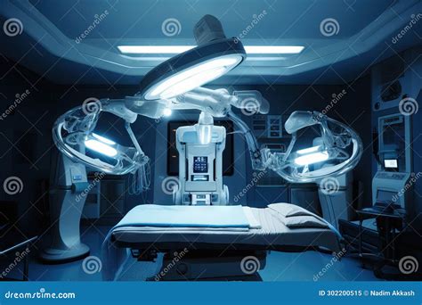 Surgical Room In Hospital With Robotic Technology Equipment Machine Arm