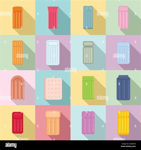 Inflatable Mattress Icons Set Flat Set Of Inflatable Mattress Vector Icons For Web Design Stock