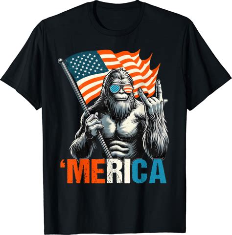 Bigfoot Merica Rock American Flag Patriotic 4th Of July T Shirt Buy T
