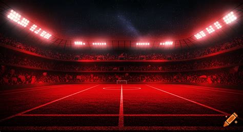 A Vibrant Red Lit Football Stadium Filled With A Crowd Under A Starry