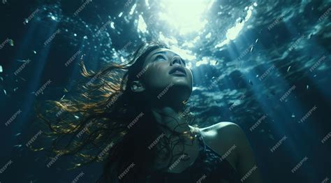 Premium Ai Image Girl Doing Scuba Diving Underwater With Bubbles And
