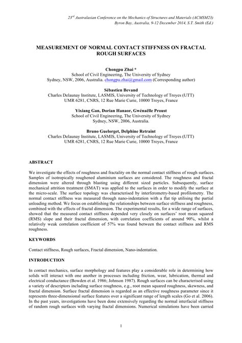 Pdf Measurement Of Normal Contact Stiffness Of Fractal Rough Surfaces