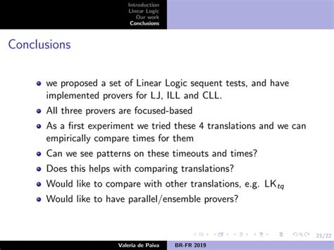 benchmarking linear logic proofs valeria de paiva ppt