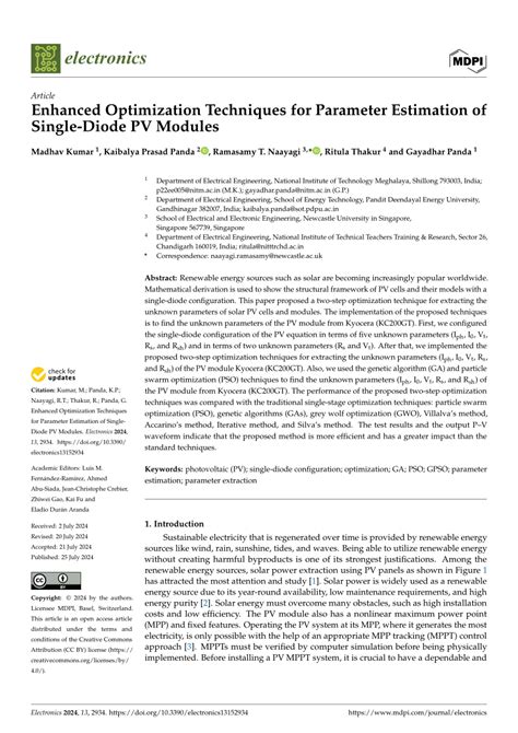 Pdf Enhanced Optimization Techniques For Parameter Estimation Of