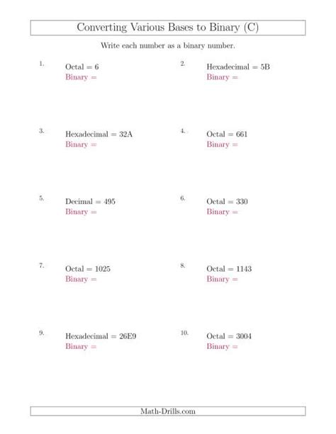 Converting Various Base Number Systems To Binary Numbers C