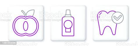 선 치아 미백 개념 사과 및 구강 세정제 플라스틱 병 아이콘을 설정합니다 벡터 건강 진단에 대한 스톡 벡터 아트 및 기타 이미지