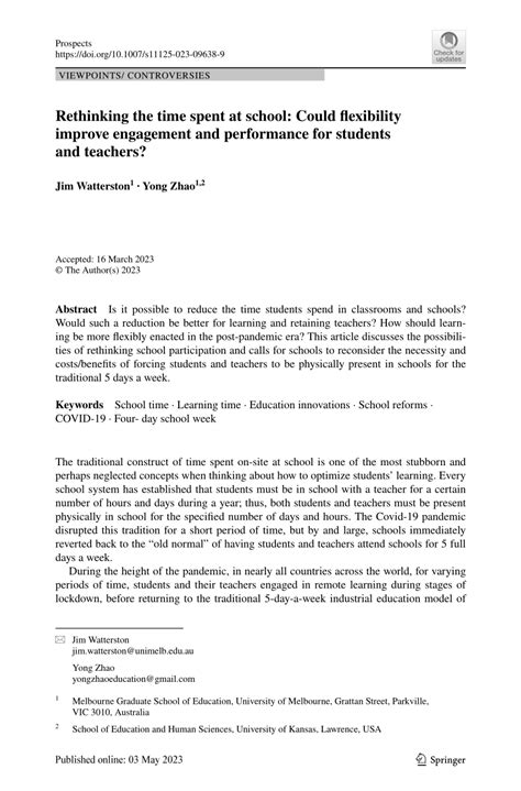 Pdf Rethinking The Time Spent At School Could Flexibility Improve