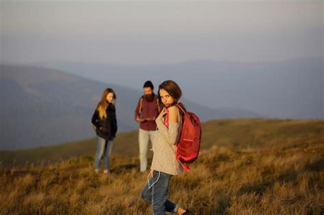 Premium Photo Pretty Girl With Red Backpack