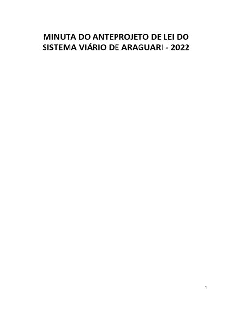 Minuta Do Anteprojeto De Lei Do Sistema Viário De Araguari 2022