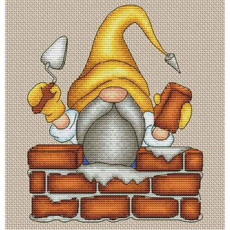 Gnome Builder Cross Stitch Pattern PDF Handyman Gnome Inspire Uplift