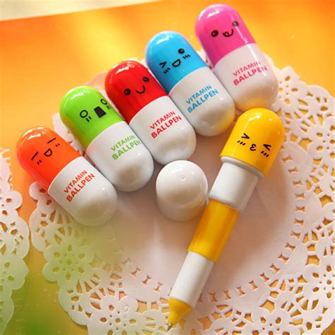 Pill Pen 25ml 6pc Clearance Ballpoint Cartoon With Vitamin Pack