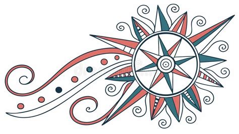 Ornate Nautical Compass Rose With Decorative Swirls Vector Design