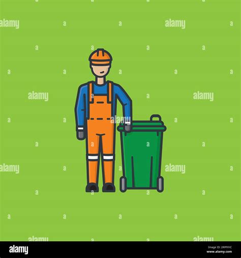 Garbage Man With Green Trashbox Vecto Illustration For Global Garbage